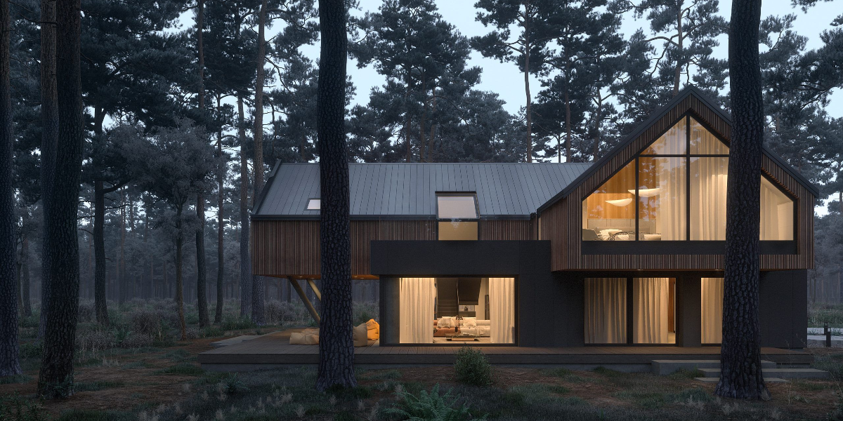 Dom w lesie autorstwa Klangor Studio - nowoczesna stodoła | inspiracje, projekty i budowa domów ...